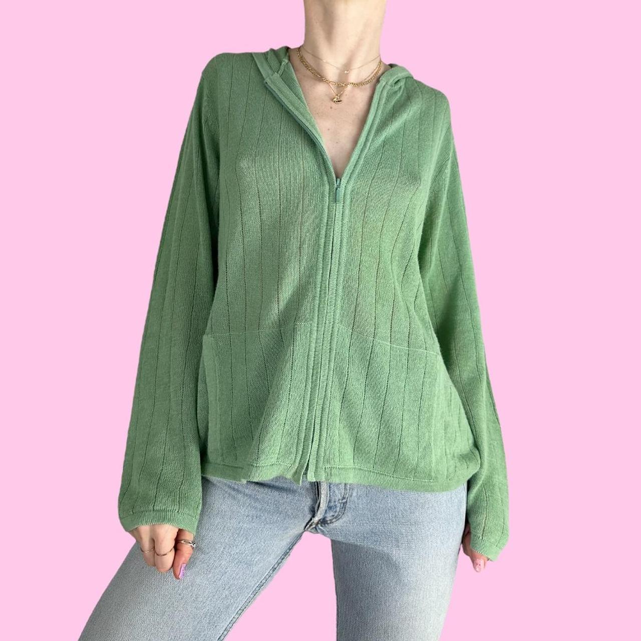 Woolrich Green Knit Jacket Zipper closure with a... - Depop