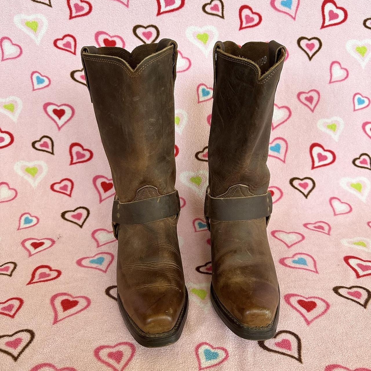 Durango Brown Leather Harness Motorcycle Boots... - Depop