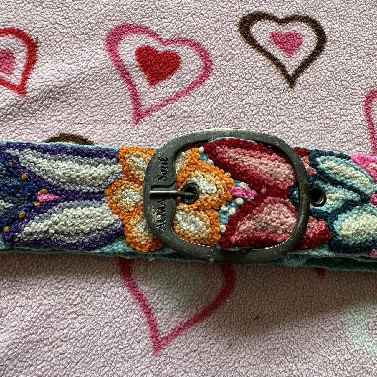 Y2K Alma Peru Multicolor Floral Fabric Belt Great... - Depop