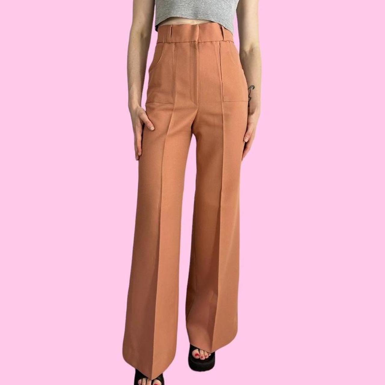 Vintage 70s Peach Polyester Bell Bottom Pants Great... - Depop