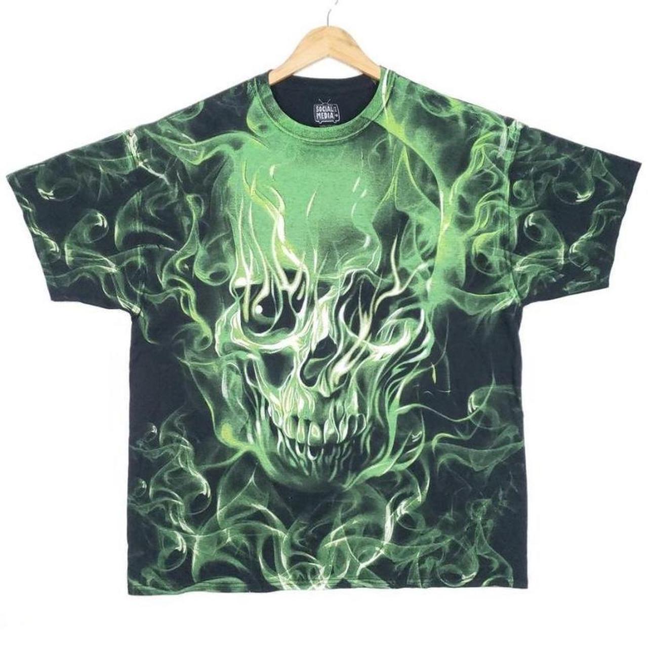 Y2k XXL green flame graphic t shirt - Depop