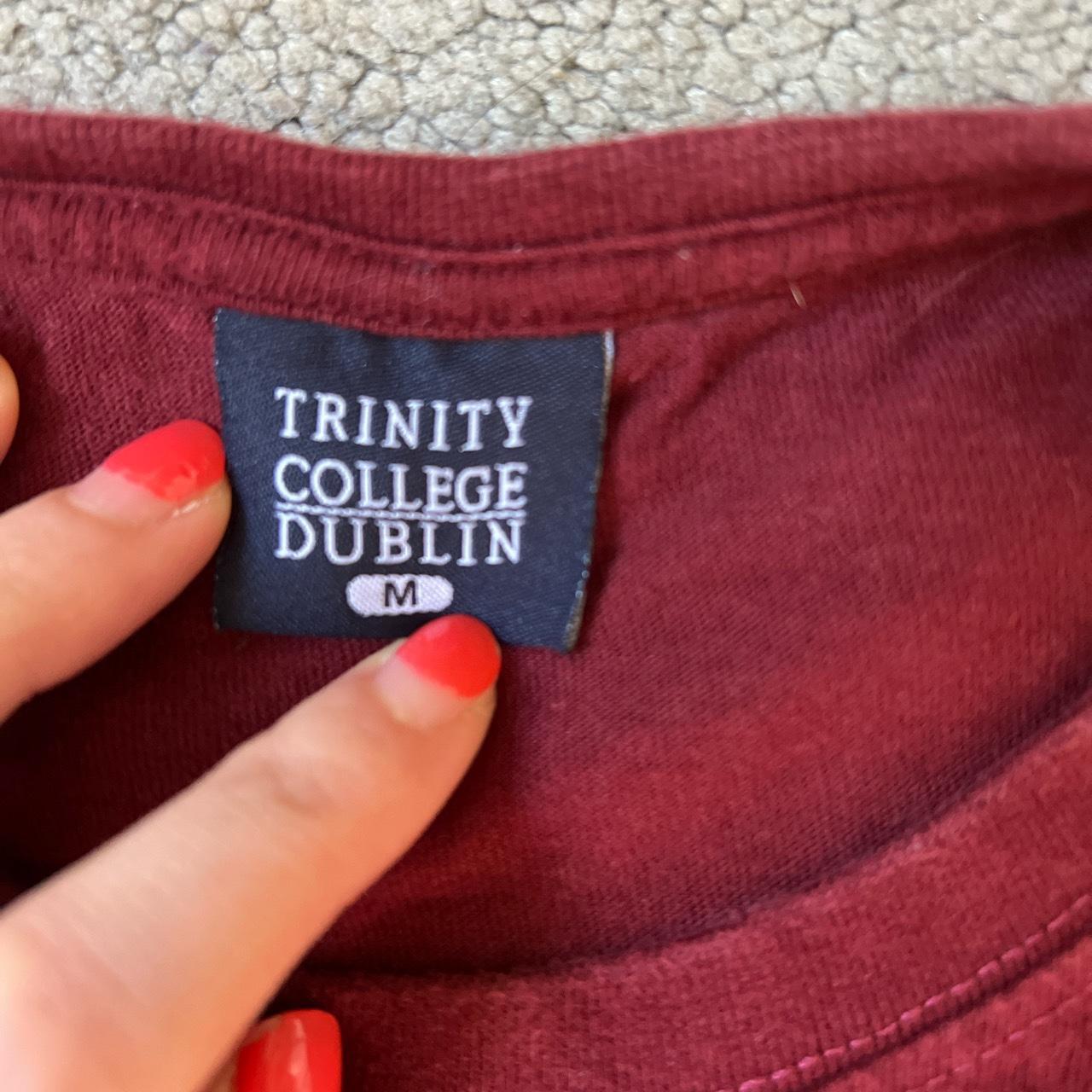 Maroon Dublin Trinity College logo graphic tee Raw... - Depop