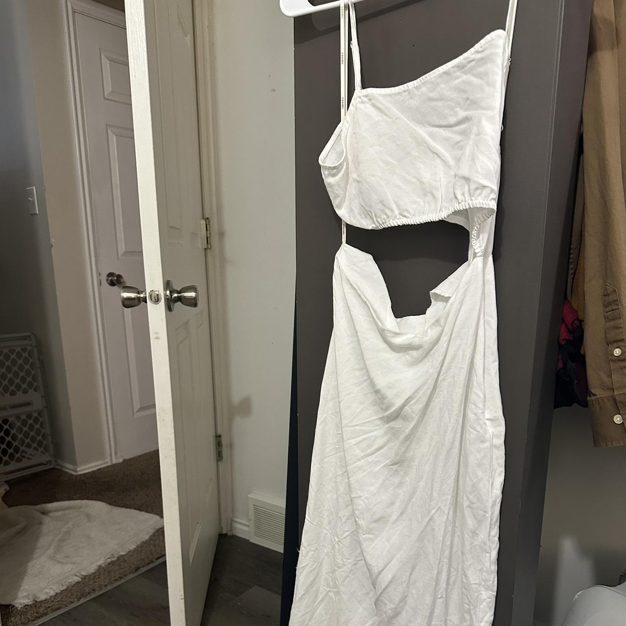 white slightly see through cut dress - Depop