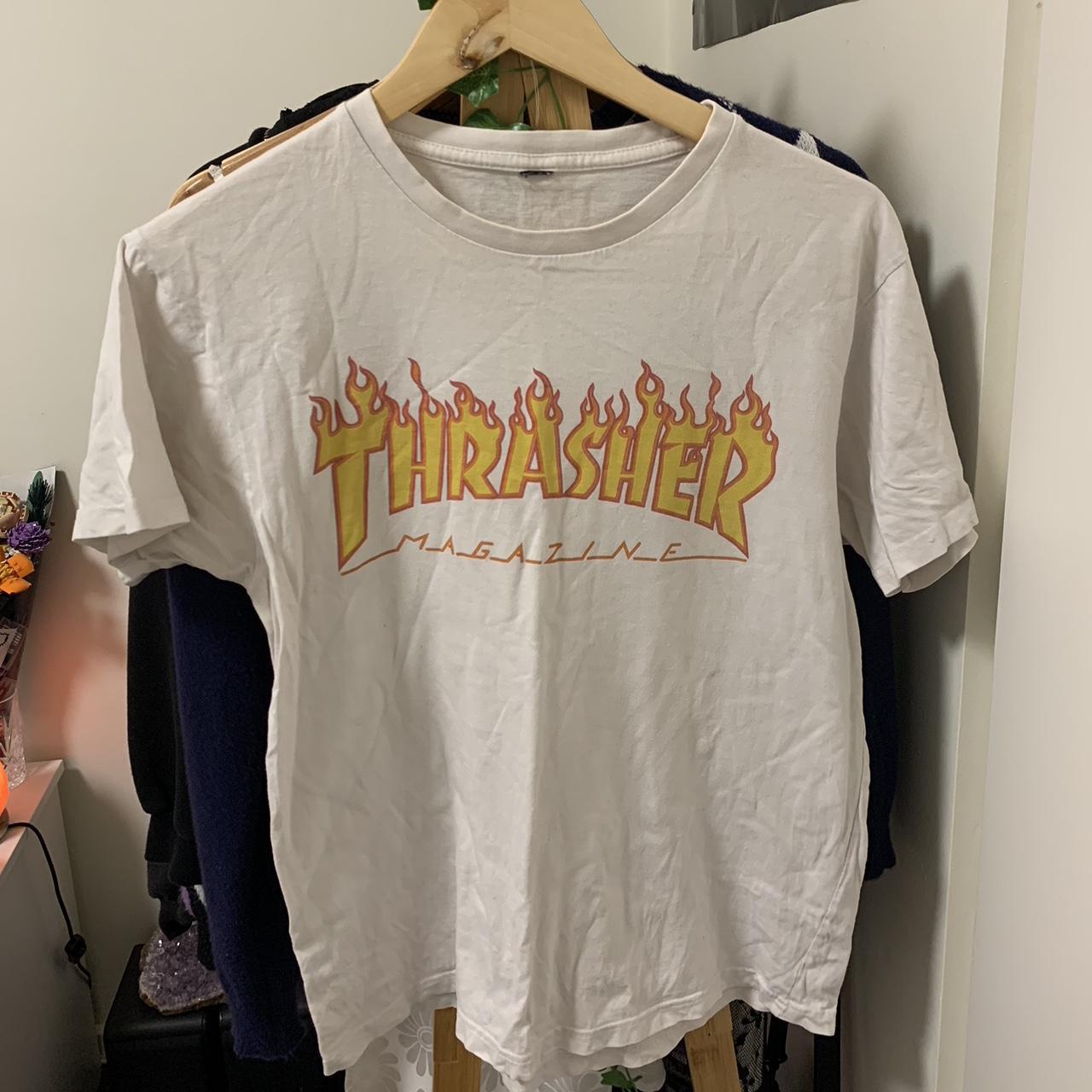 White thrasher tee Used to wear this to bed ages... - Depop