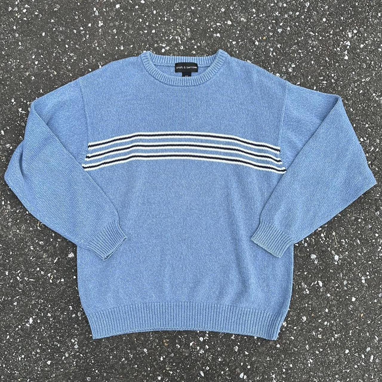 BLUE HEAVYWEIGHT STRIPED SWEATER SZ XLT BUNDLE FOR... - Depop