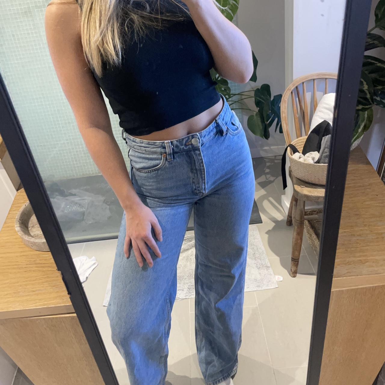 Monki denim wide leg high rise jeans, great condition - Depop