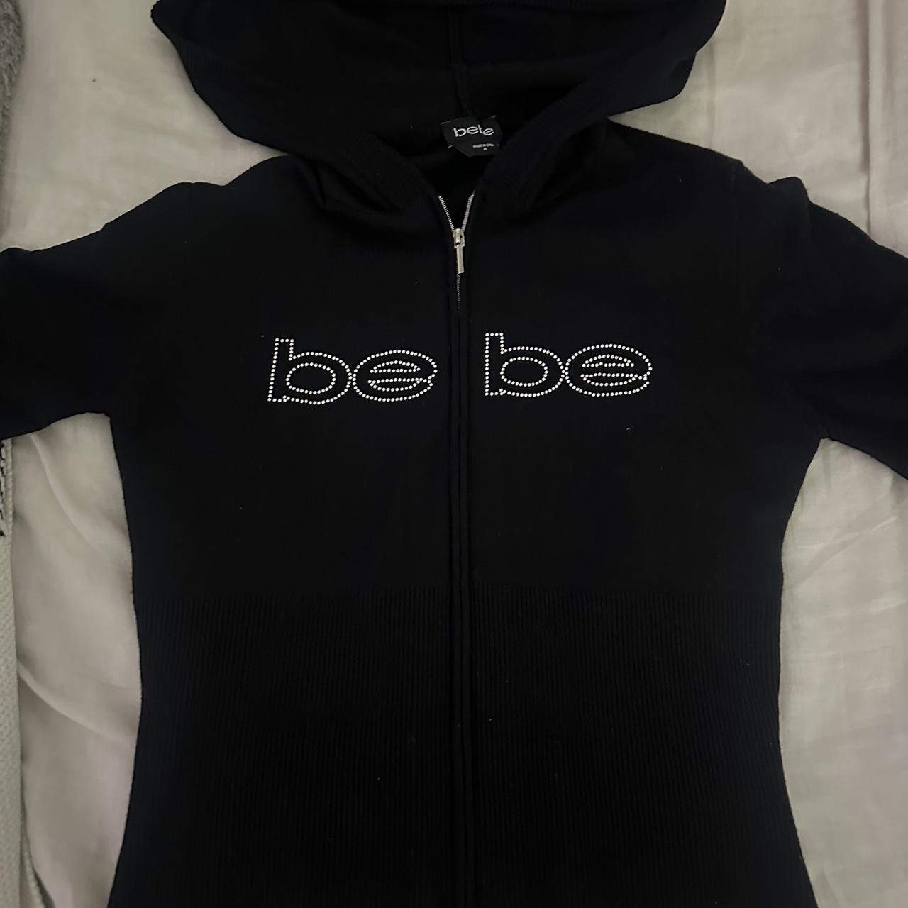 -Bebe black rhinestone zip up -Brand new!!Never been... - Depop