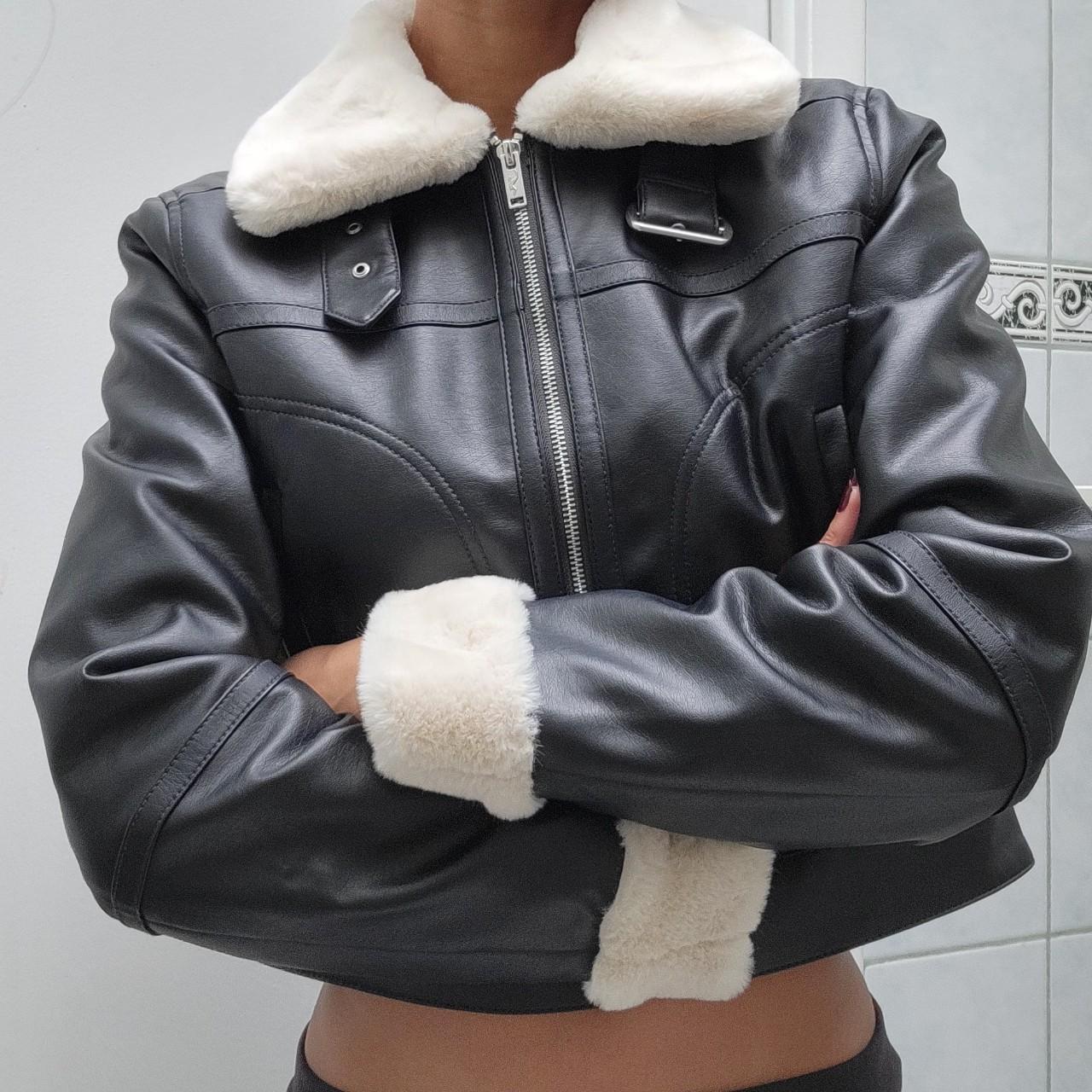 faux leather fur lined jacket fully lined and super... - Depop