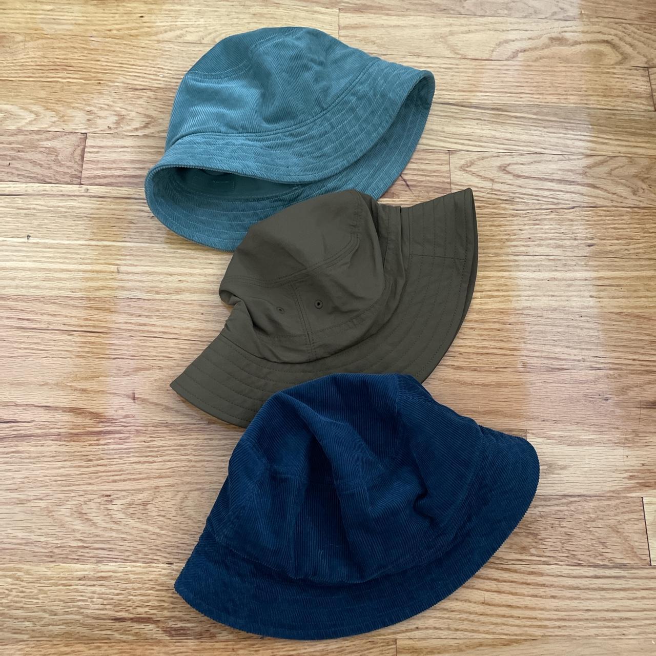 Uniqlo bucket hats 2 corduroy- teal and blue 1... - Depop