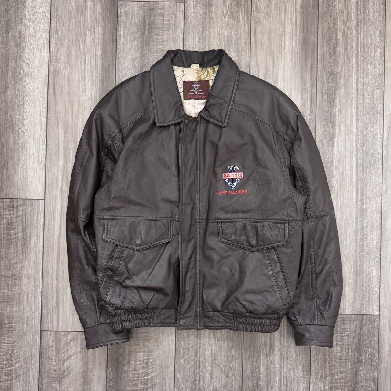 Vintage Leather Jacket Handyman 90’s Real leather... | Depop