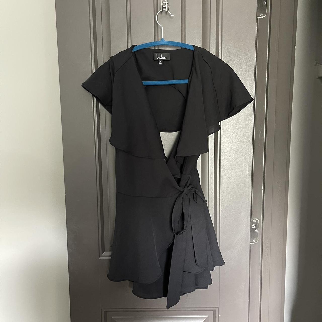 Lulu’s black romper! Open back, tie details on front - Depop