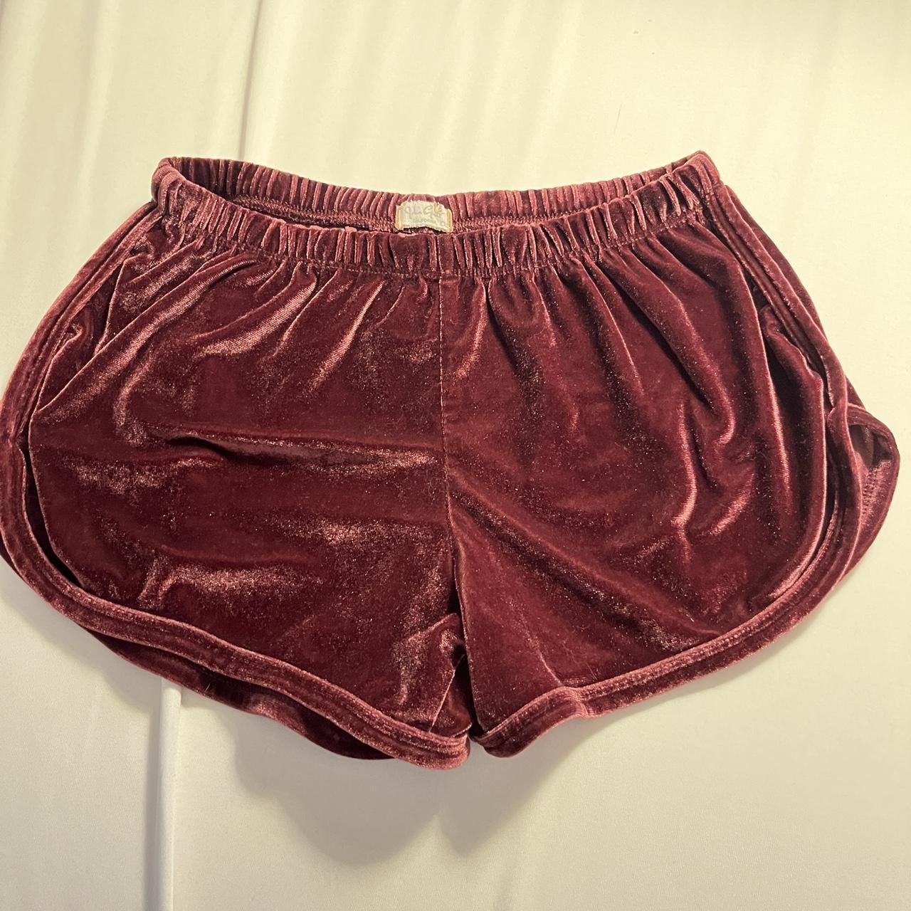 brandy melville red velvet shorts fits xs-s like... - Depop