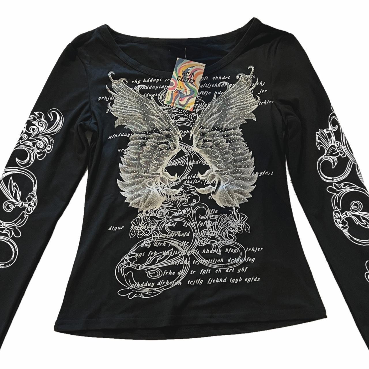 cyber y2k rhinestone wing long sleeve tee