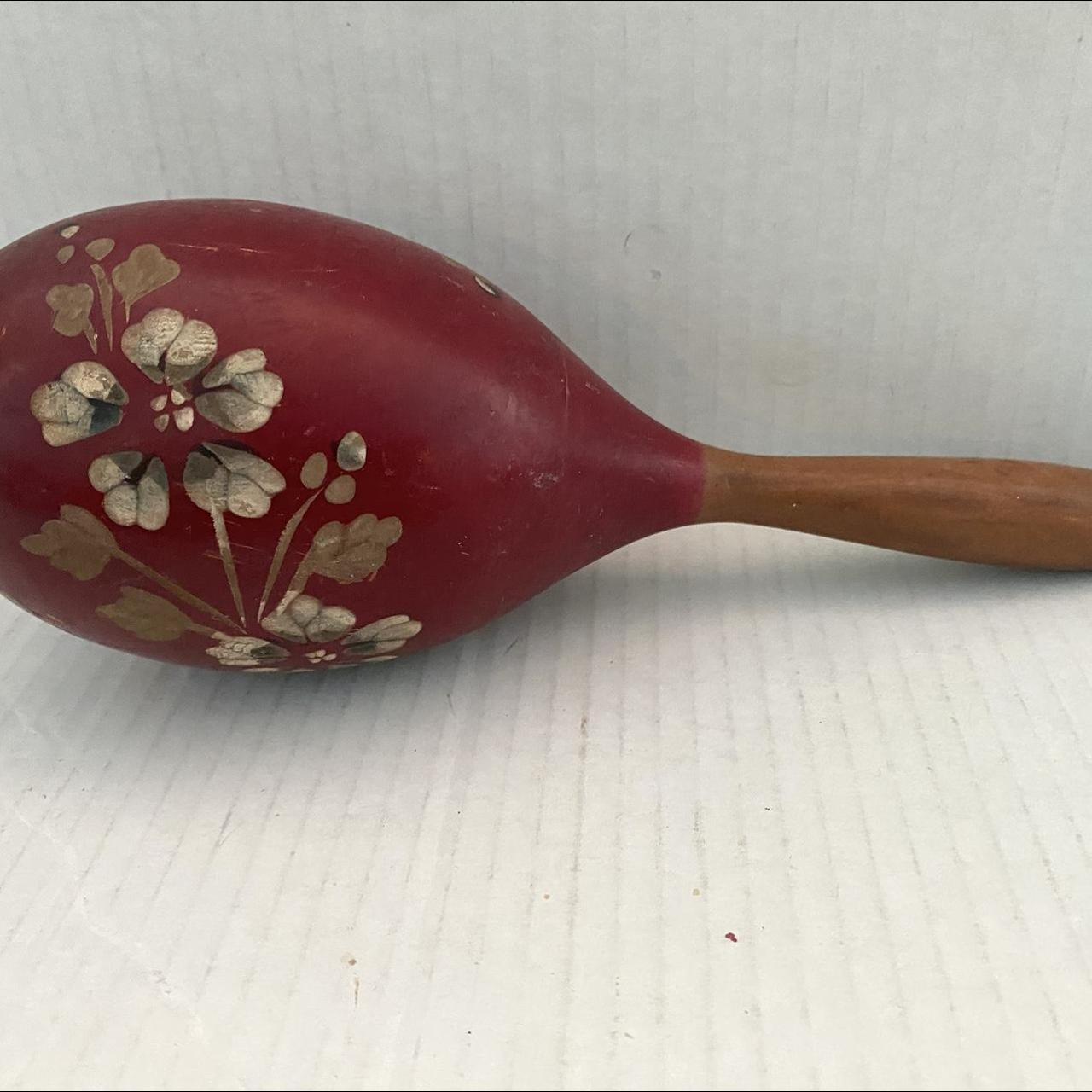 Vintage Red Maraca Shaker Percussion Handmade Carved... - Depop
