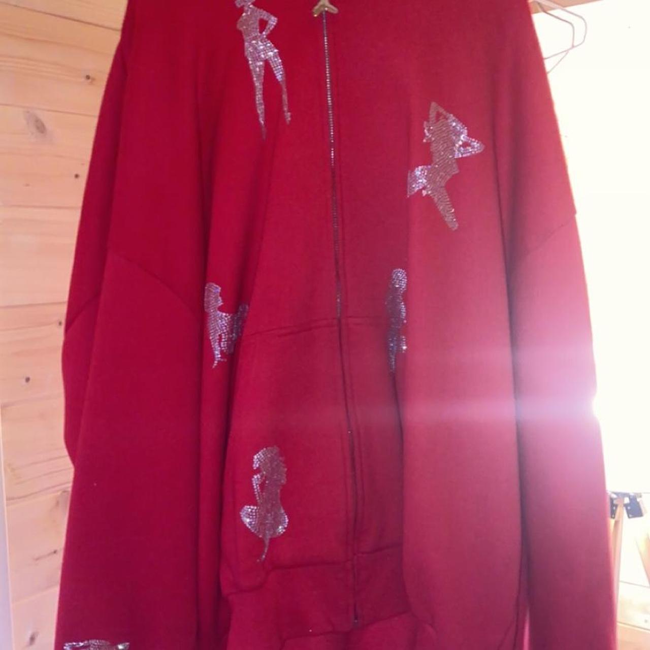 Red named collective rhinestone zip up hoodie Rare... - Depop
