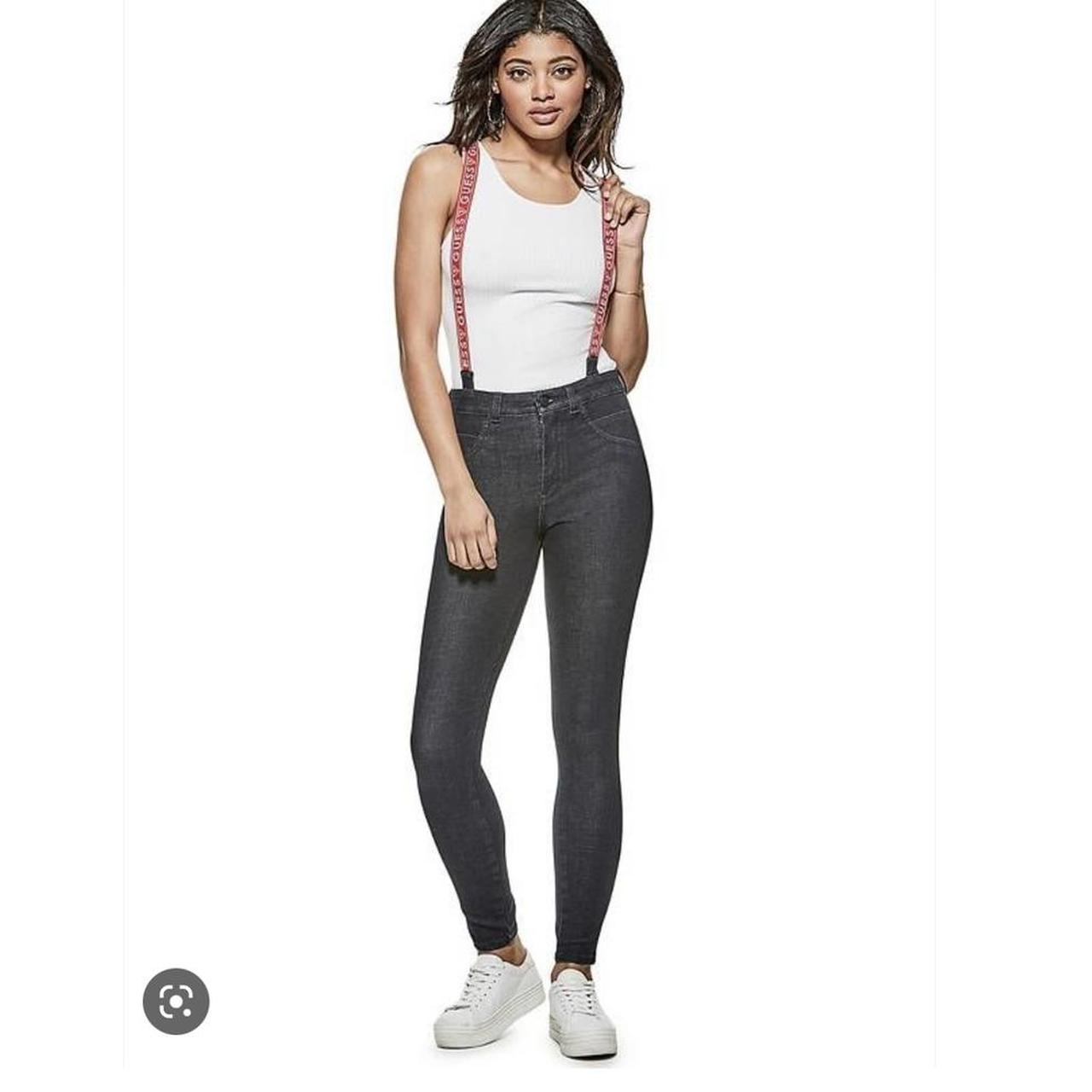 GUESS jeans super high rise red suspenders overalls... - Depop