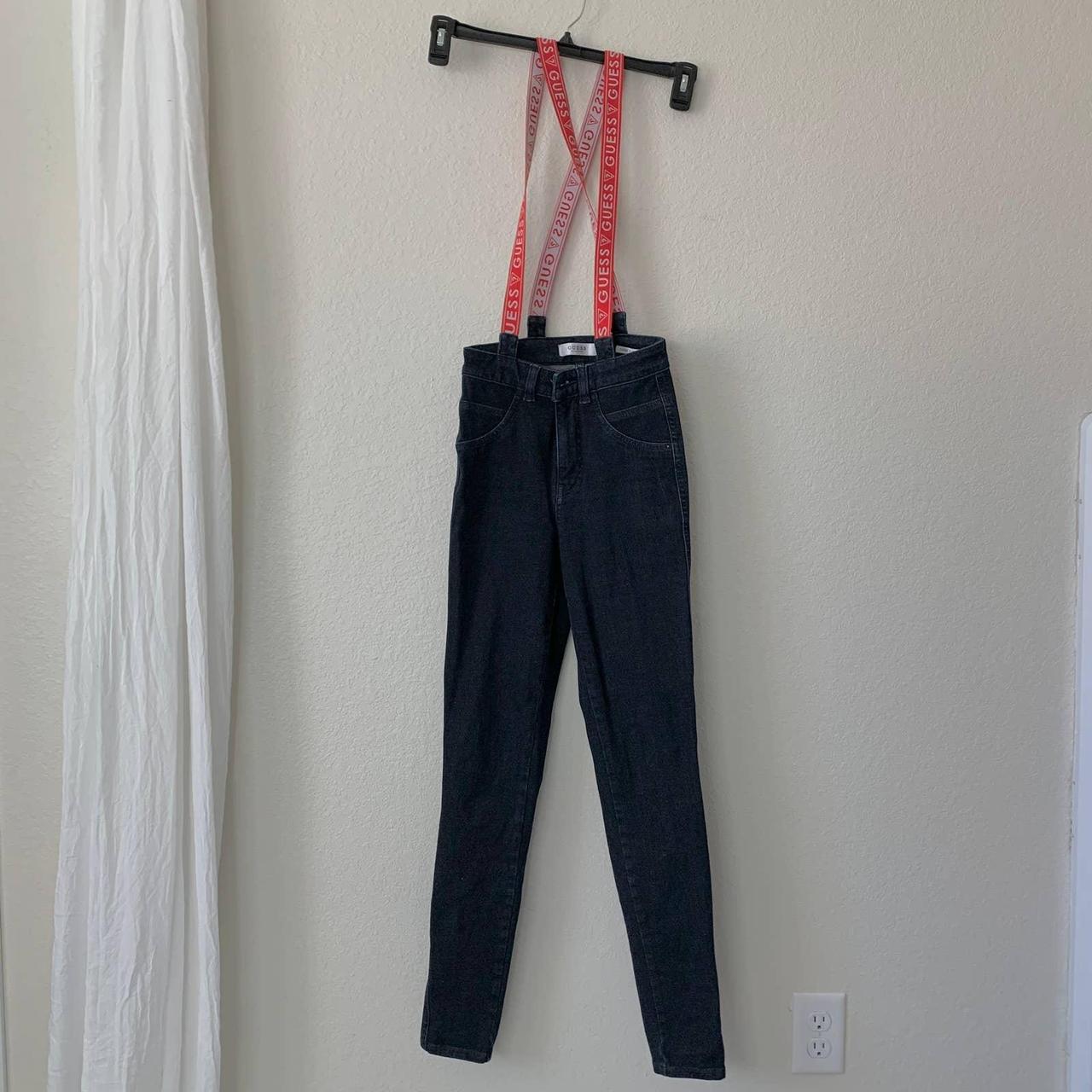 GUESS jeans super high rise red suspenders overalls... - Depop