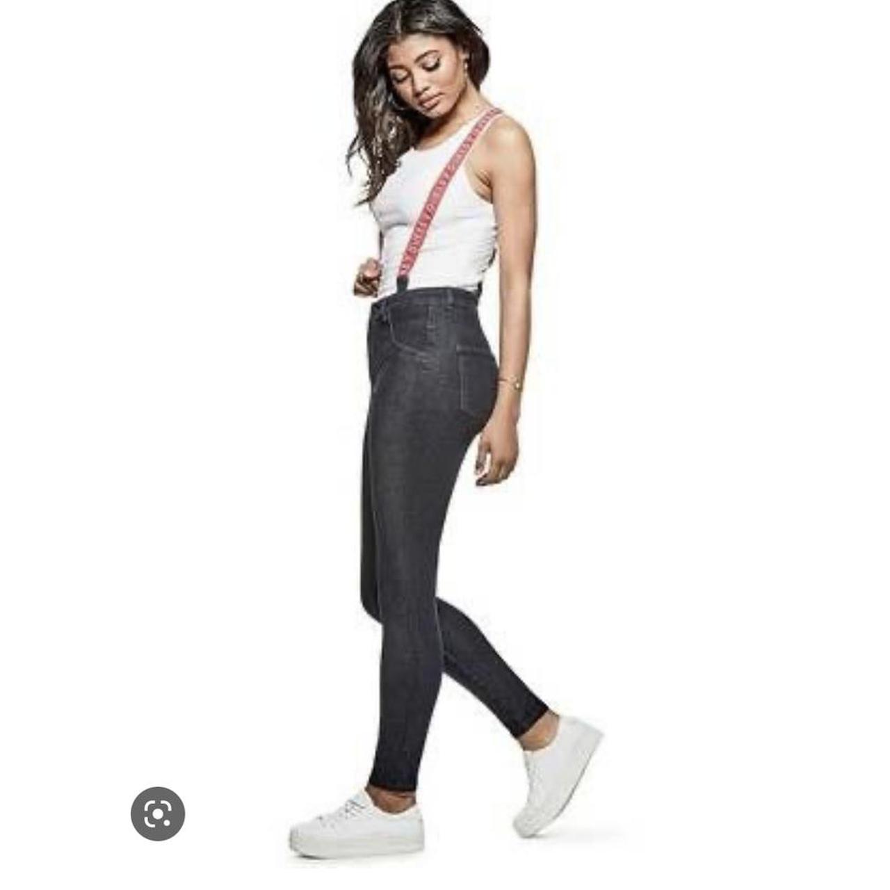 GUESS jeans super high rise red suspenders overalls... - Depop