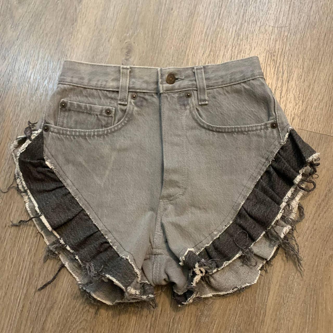 Vintage LEVI’s Gray shorts ruffle redesigned sz 24... - Depop