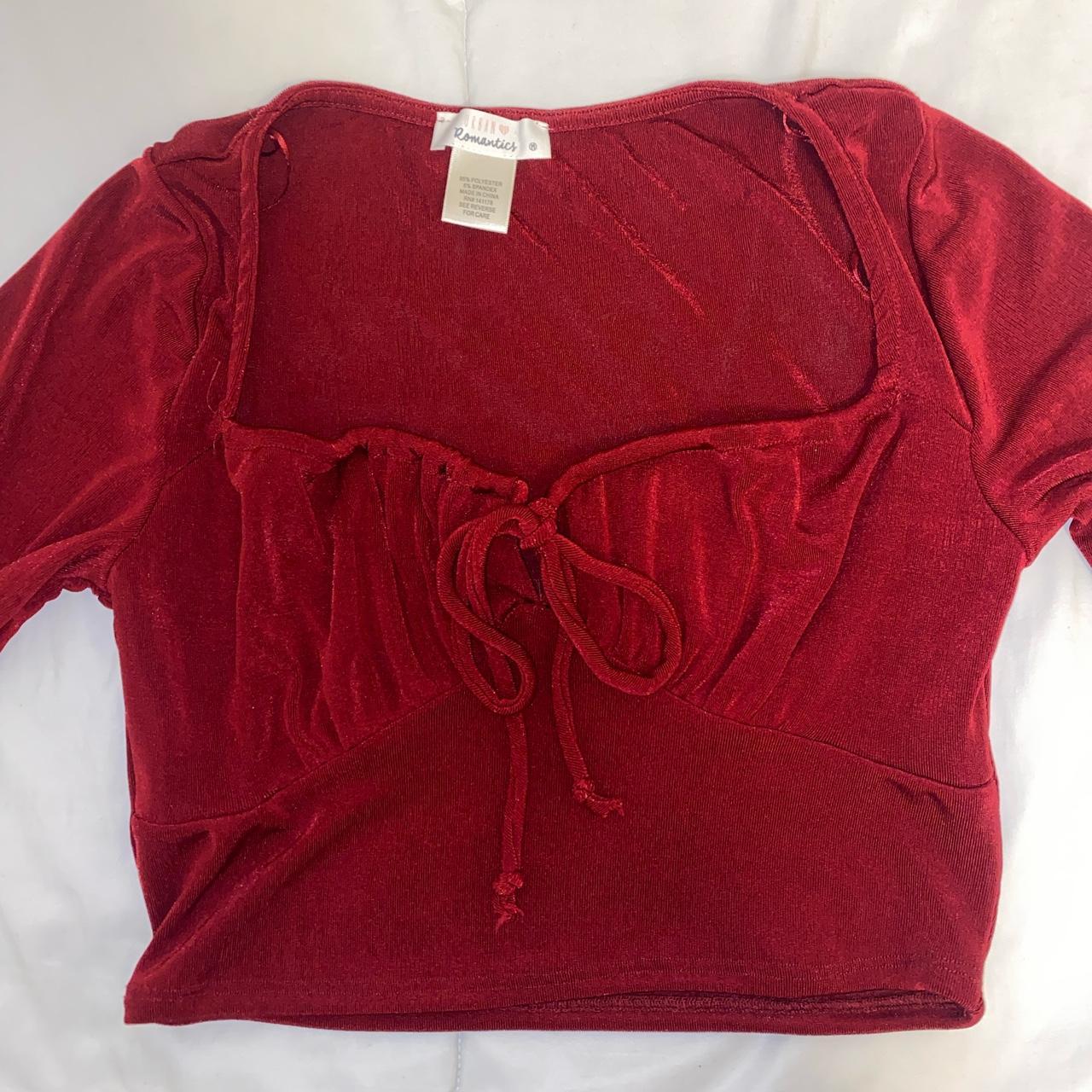 dark red long sleeve crop top -size: medium -new w... - Depop
