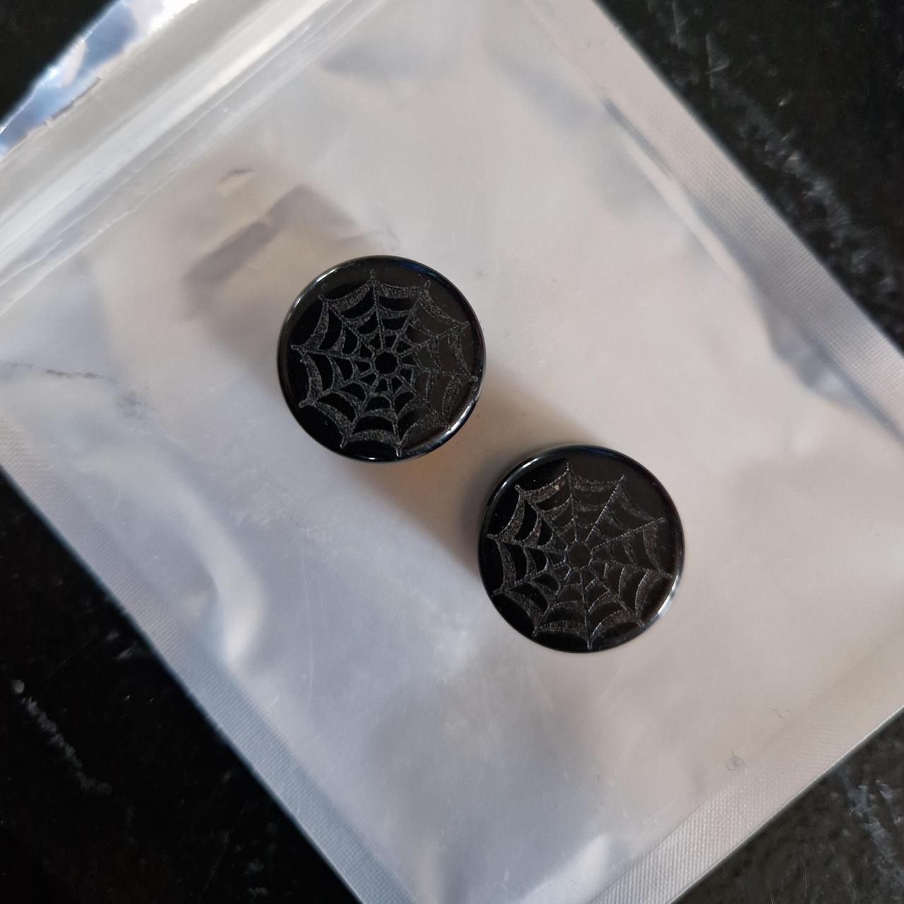 Black acrylic spider web plugs/gauges 20mm pair,... - Depop