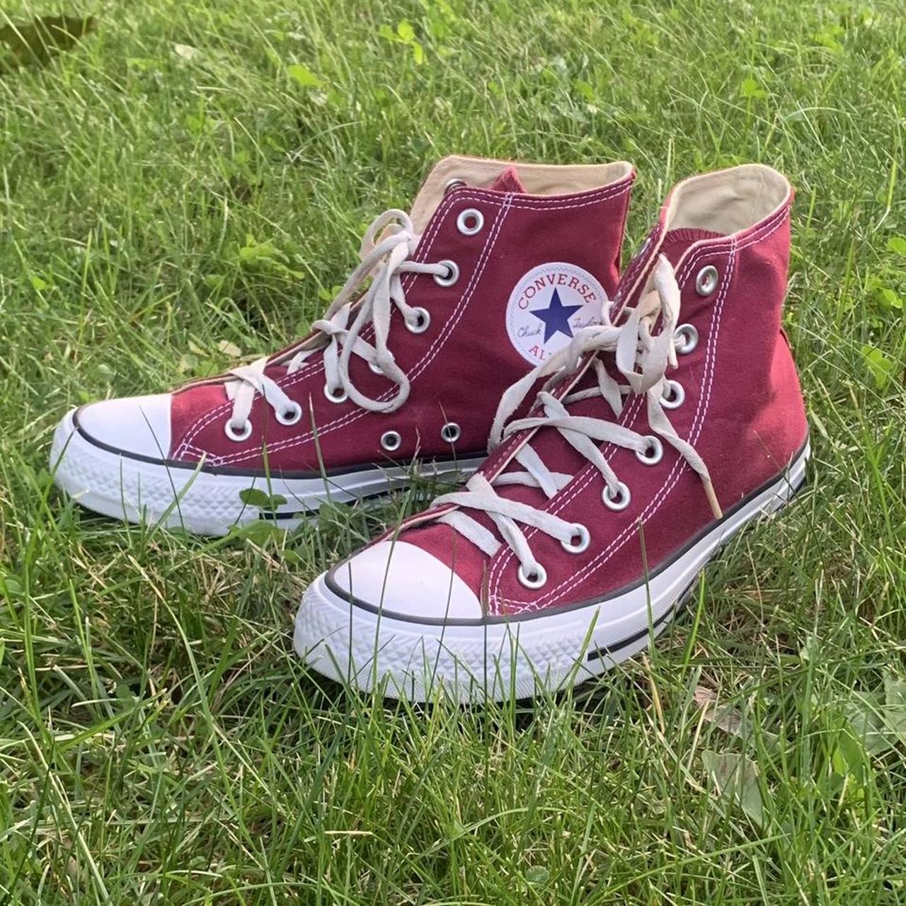 Deep red High Top converse general signs of use -... - Depop