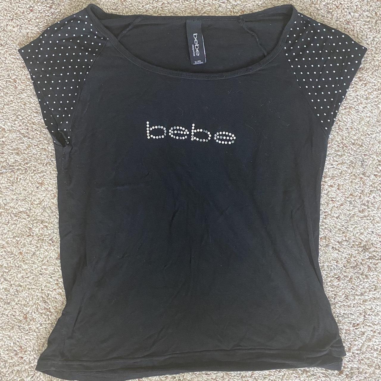 Y2K bebe shirt with rhinestones super cute black... - Depop
