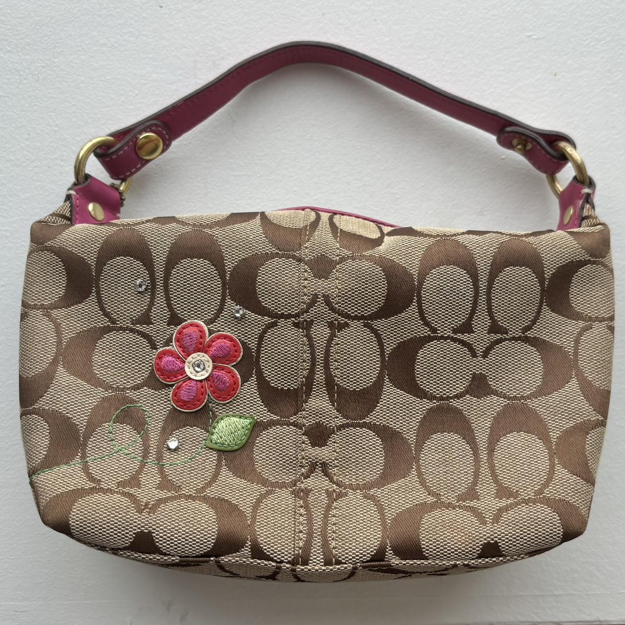 Coach tan and brown monogram mini shoulder bag with... - Depop