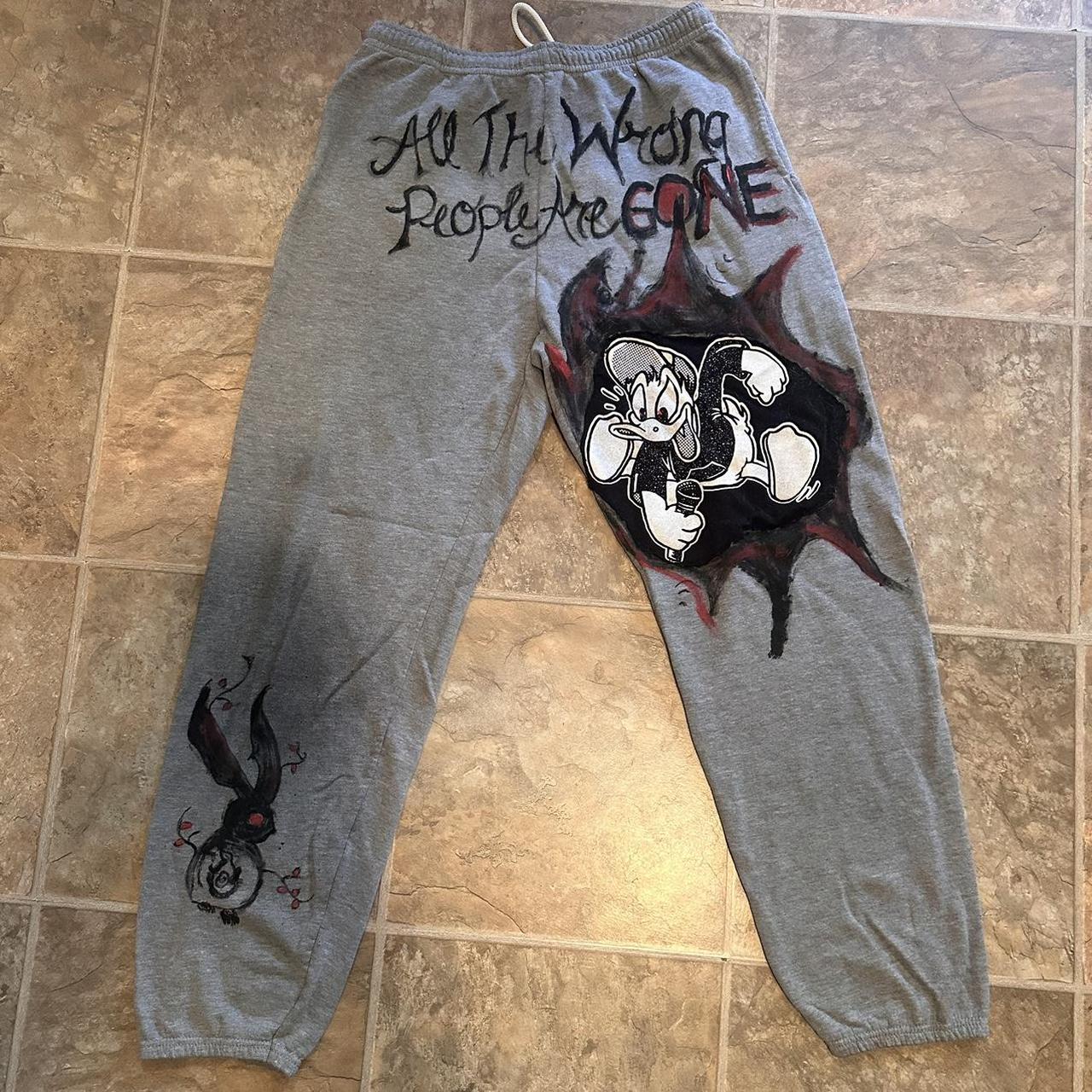 Hand painted and patched sweatpants Gray Size L... - Depop