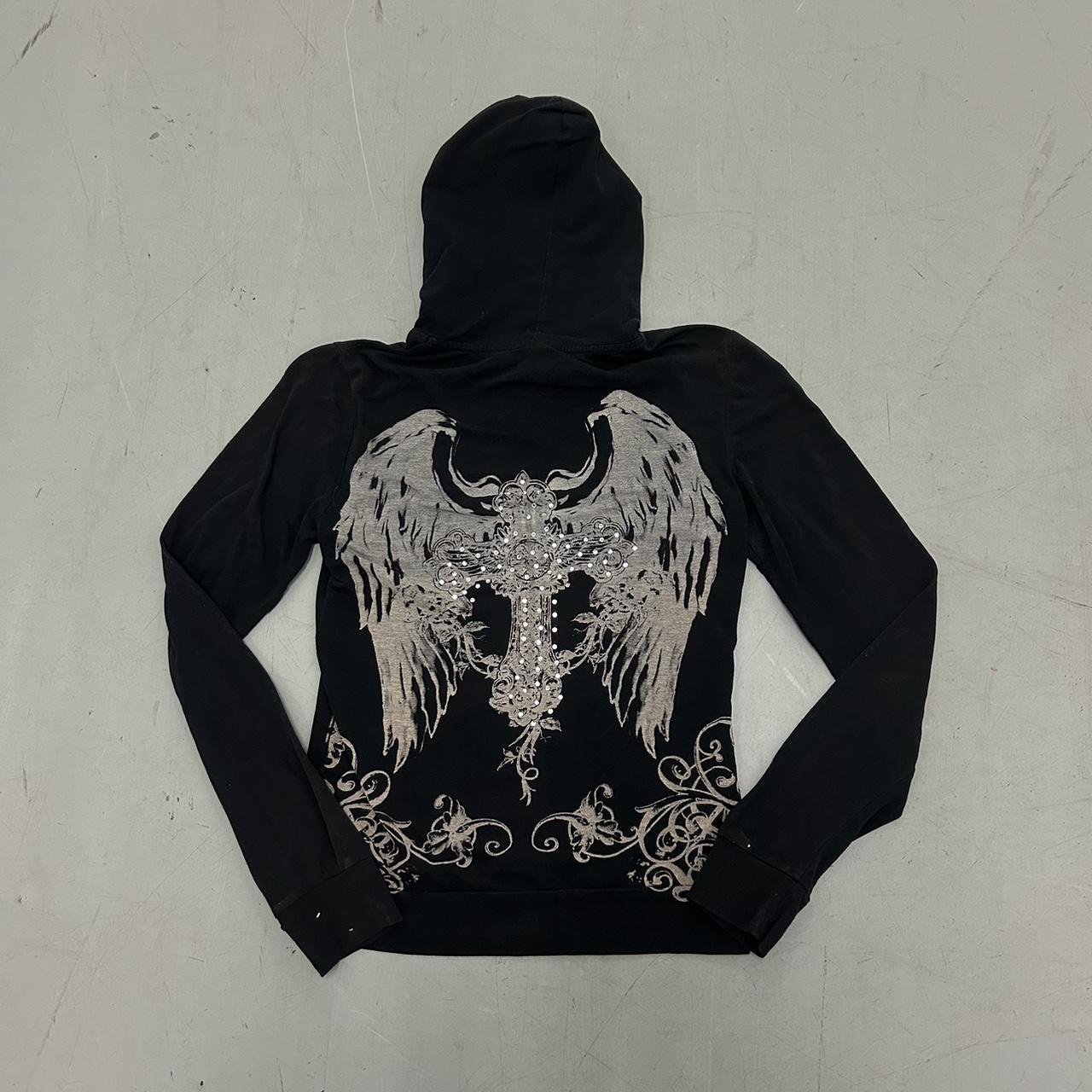 Crazy grunge glam Y2K punk rhinestone graphic zip... - Depop