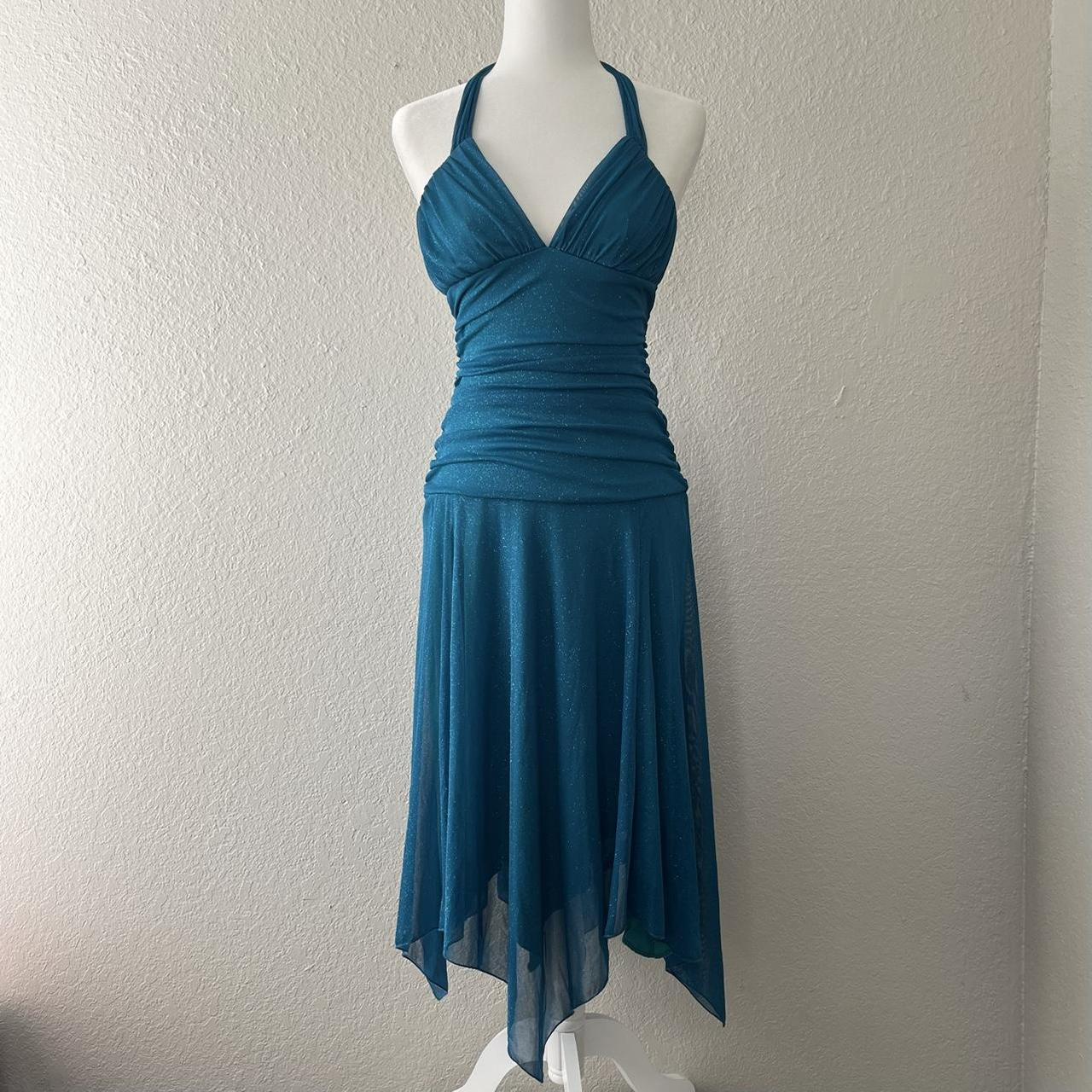 Y2k mermaidcore sparkly halter dress Dropped waist... - Depop