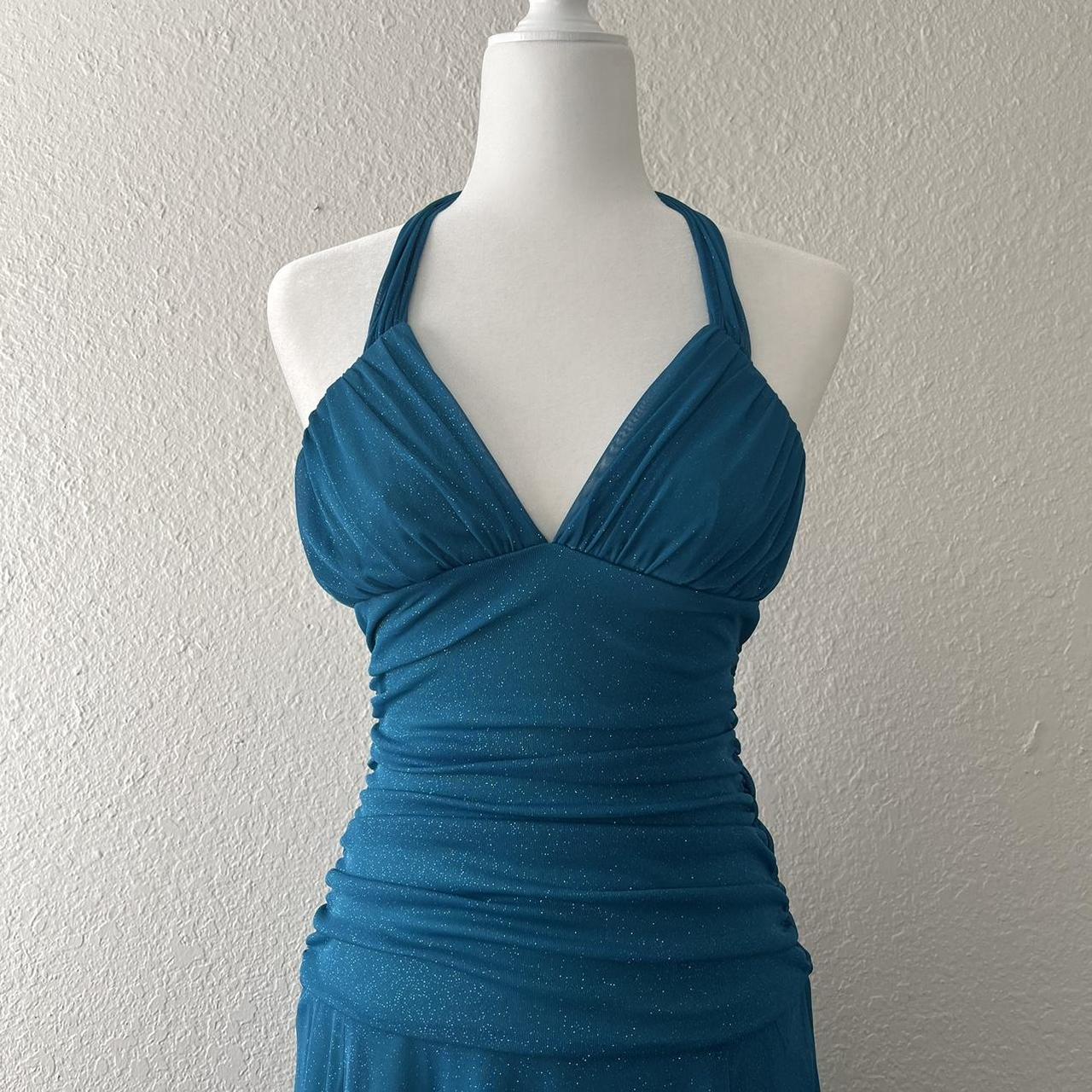 Y2k mermaidcore sparkly halter dress Dropped waist... - Depop