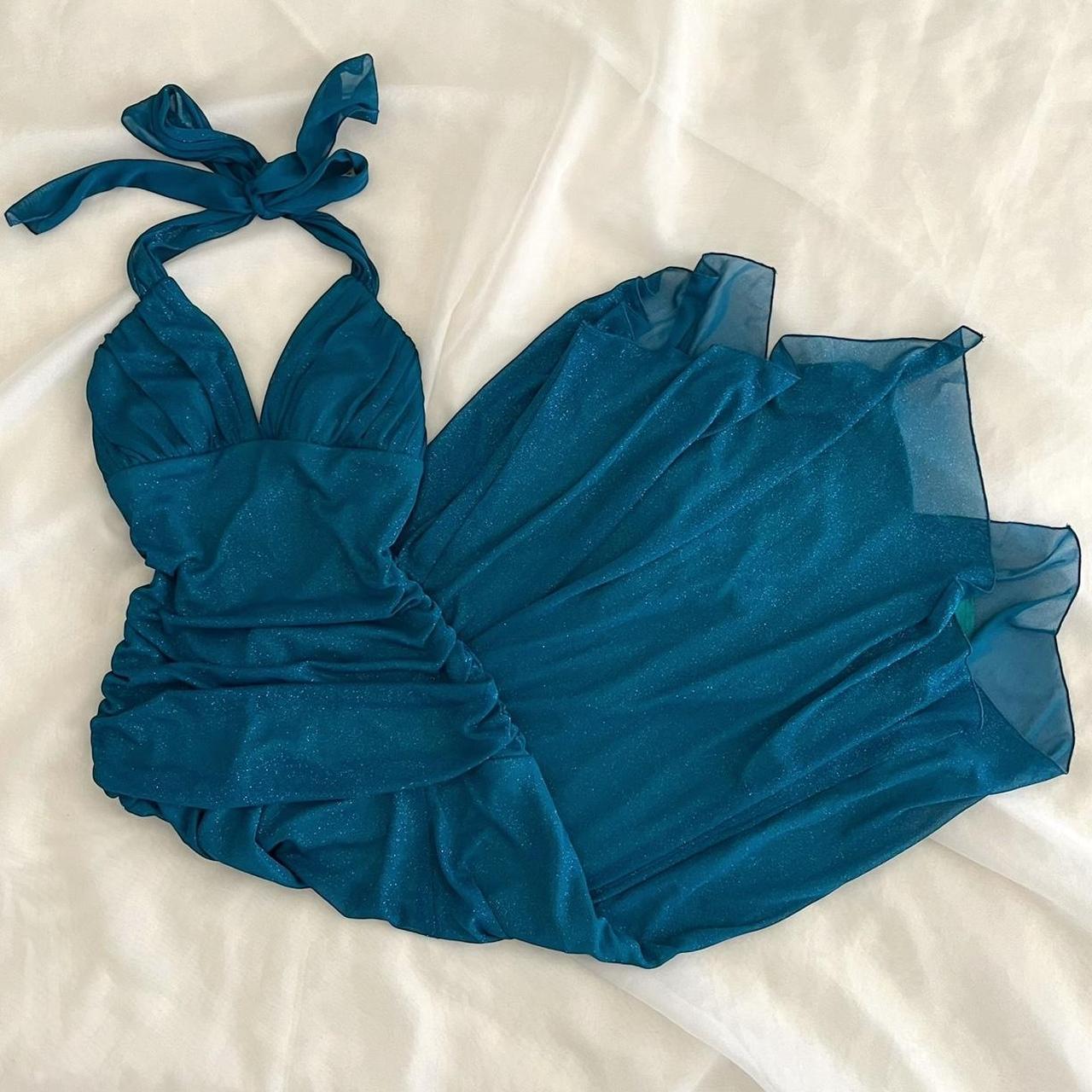 Y2k mermaidcore sparkly halter dress Dropped waist... - Depop