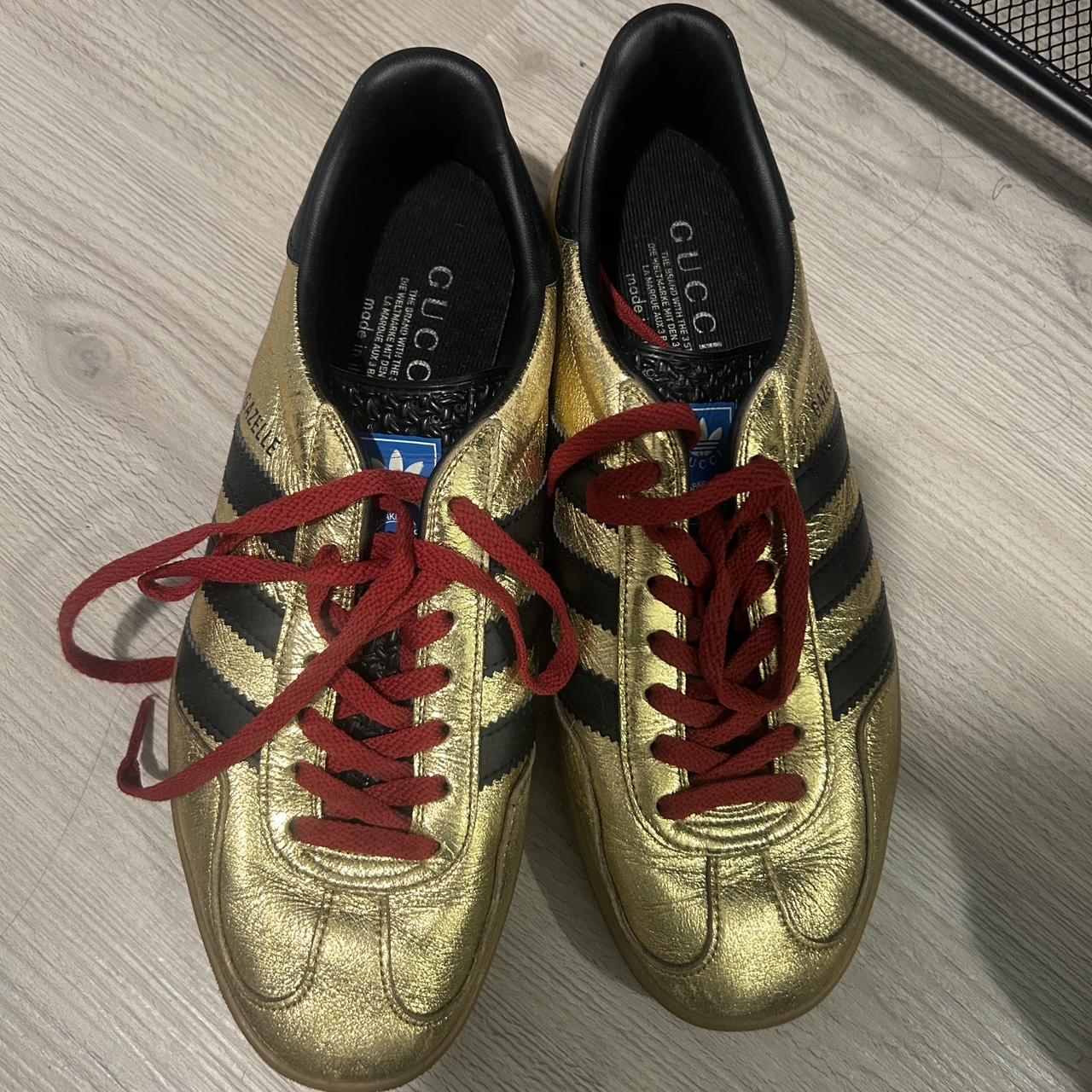 Adidas x Gucci Collab gold and black gazelles... | Depop