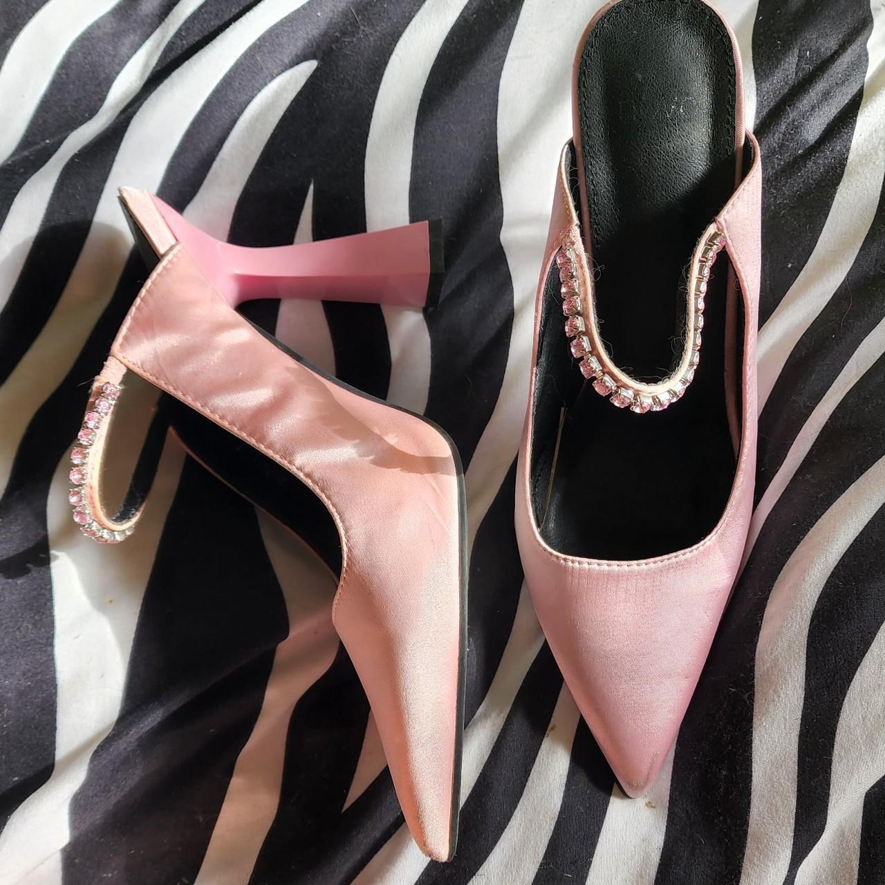 Beautiful pastel pink rhinestone slingback heels!... - Depop
