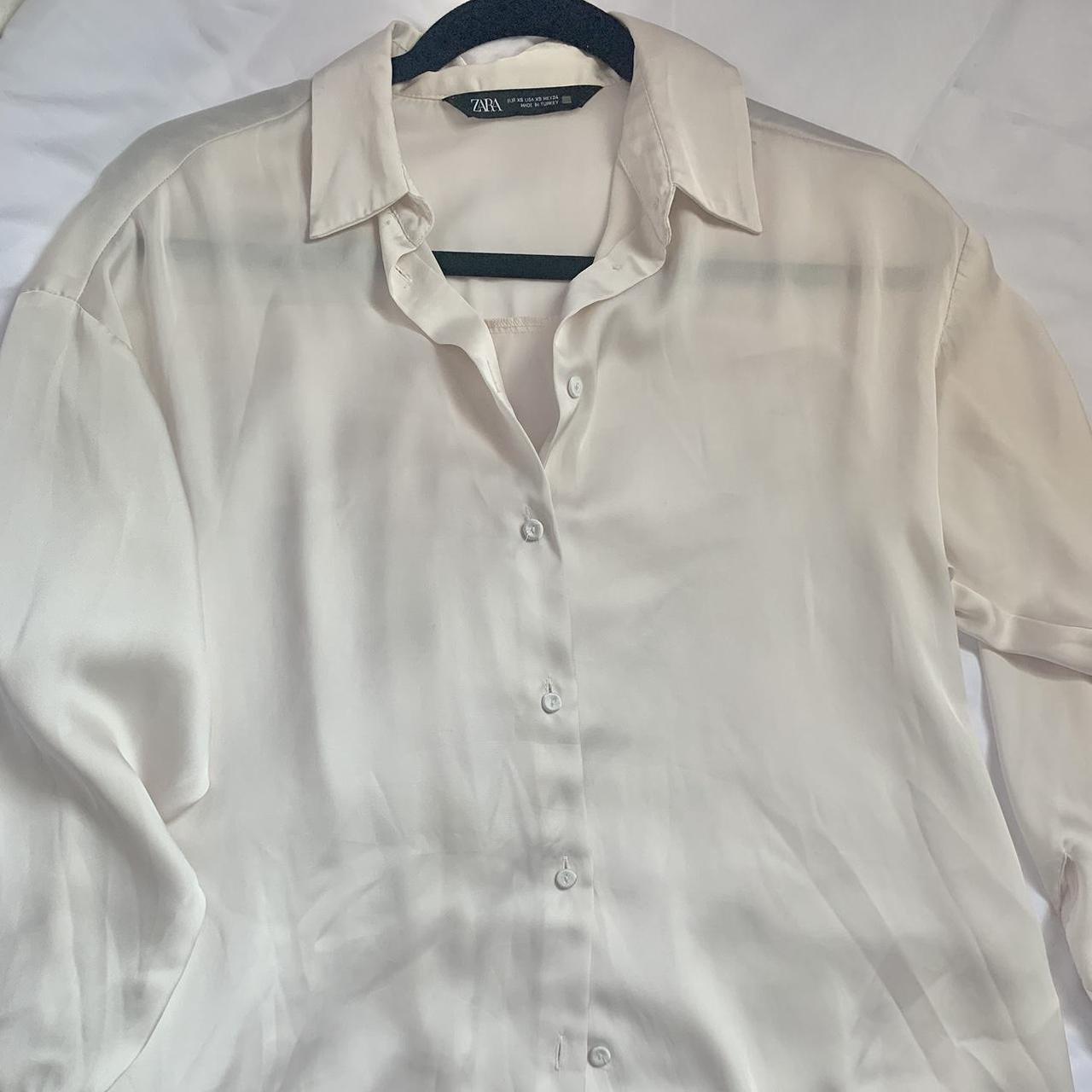 White silk button down shirt Excellent... - Depop