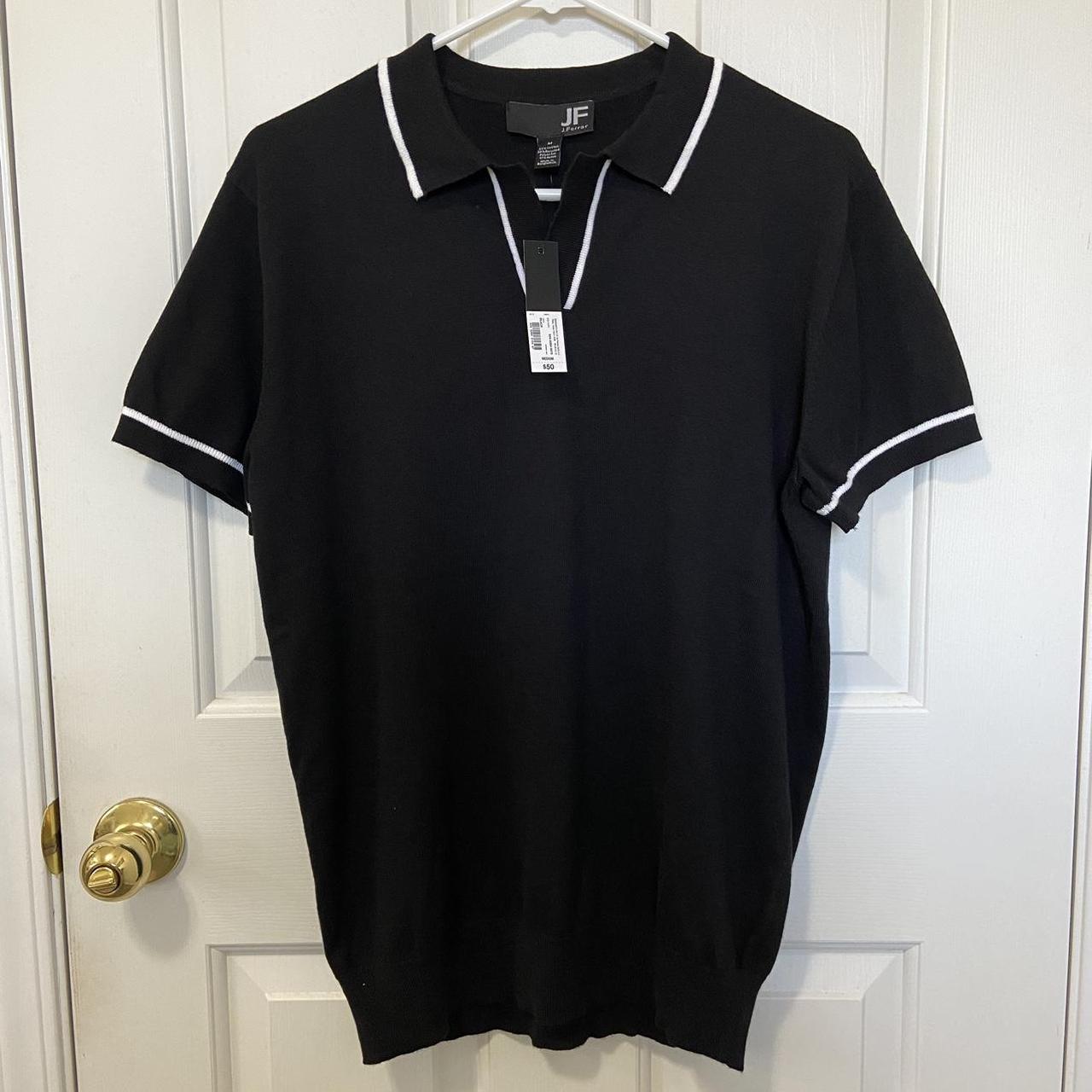 JF J Ferrar Black With White Trim Sweater Polo Shirt... - Depop