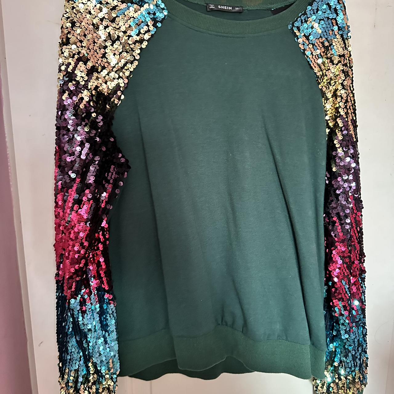 Shein Green sweatshirt with incredibly sparkly... - Depop