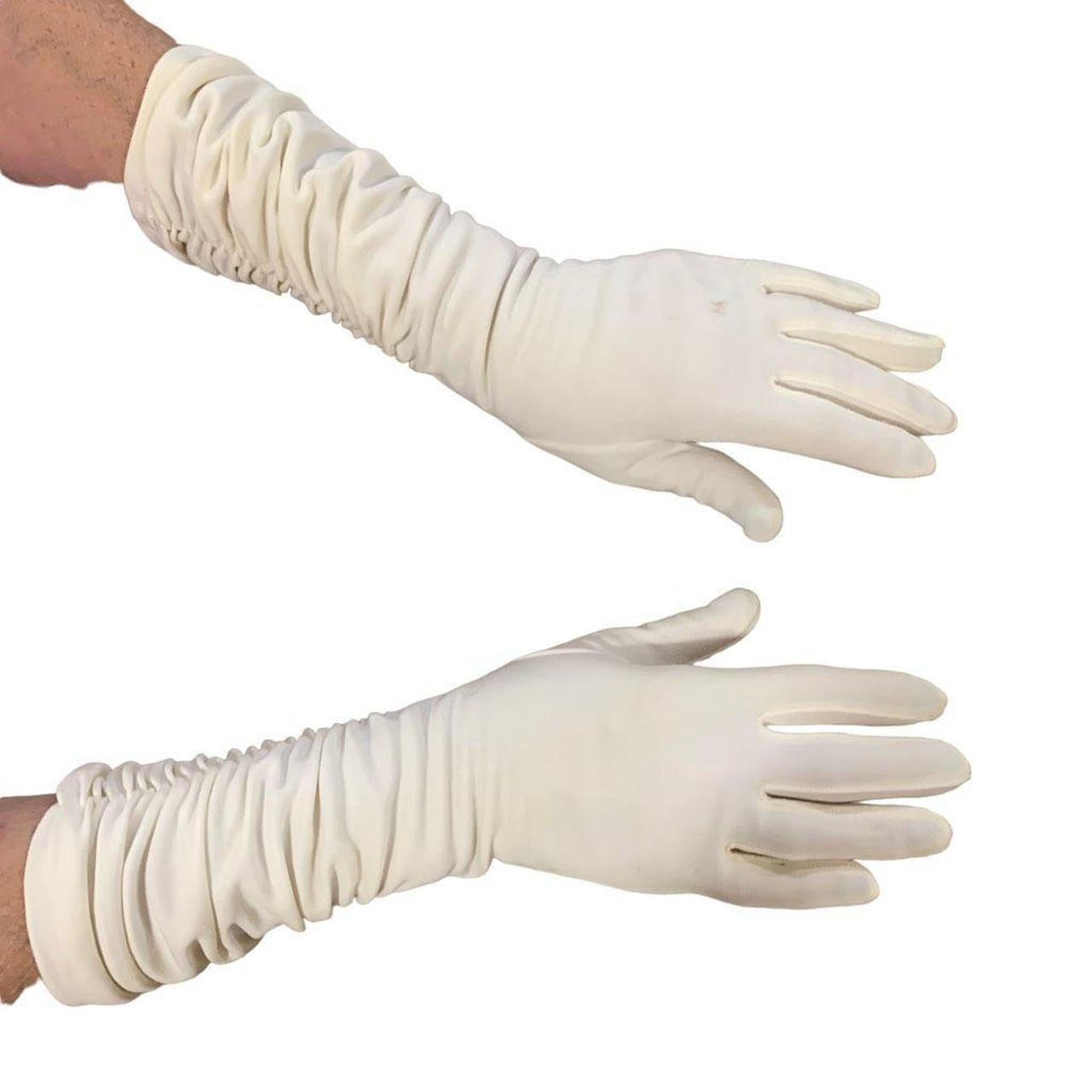 Gloves Vintage 1950s Long, White, Cloth, Ruched,... - Depop