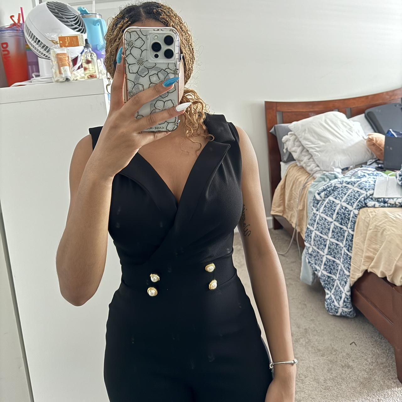 Almost Famous juniors black notch collar button wide... | Depop