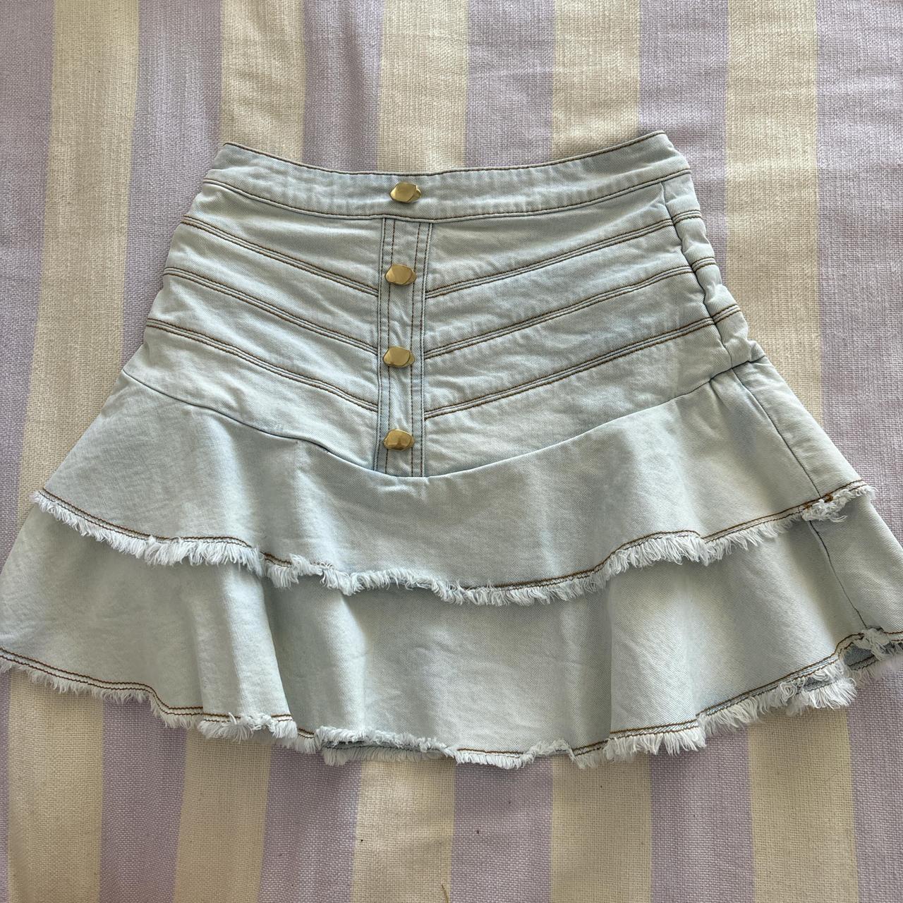 aje denim ruffle skirt, size 10 - Depop