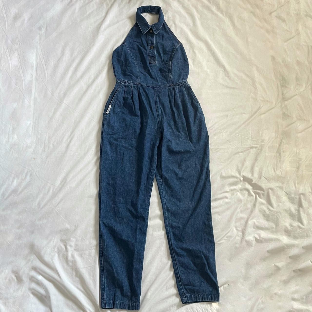Amazing vintage jean one piece jumper!💫 cute halter... - Depop