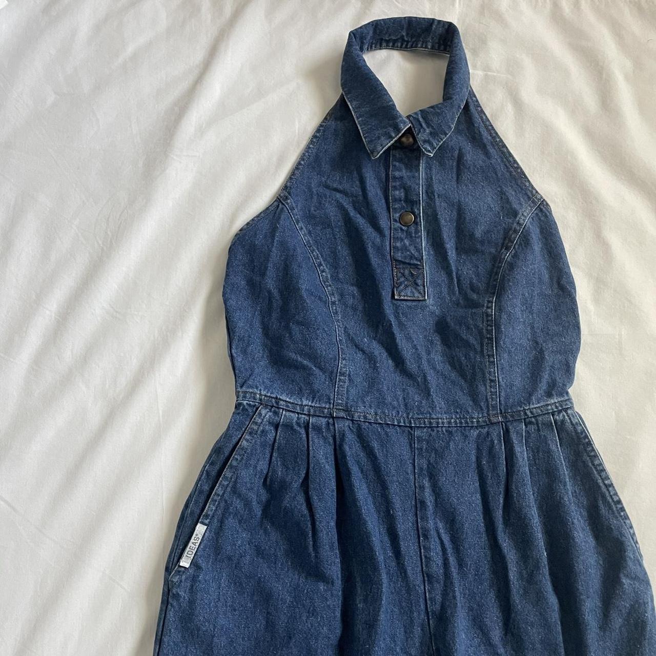 Amazing vintage jean one piece jumper!💫 cute halter... - Depop
