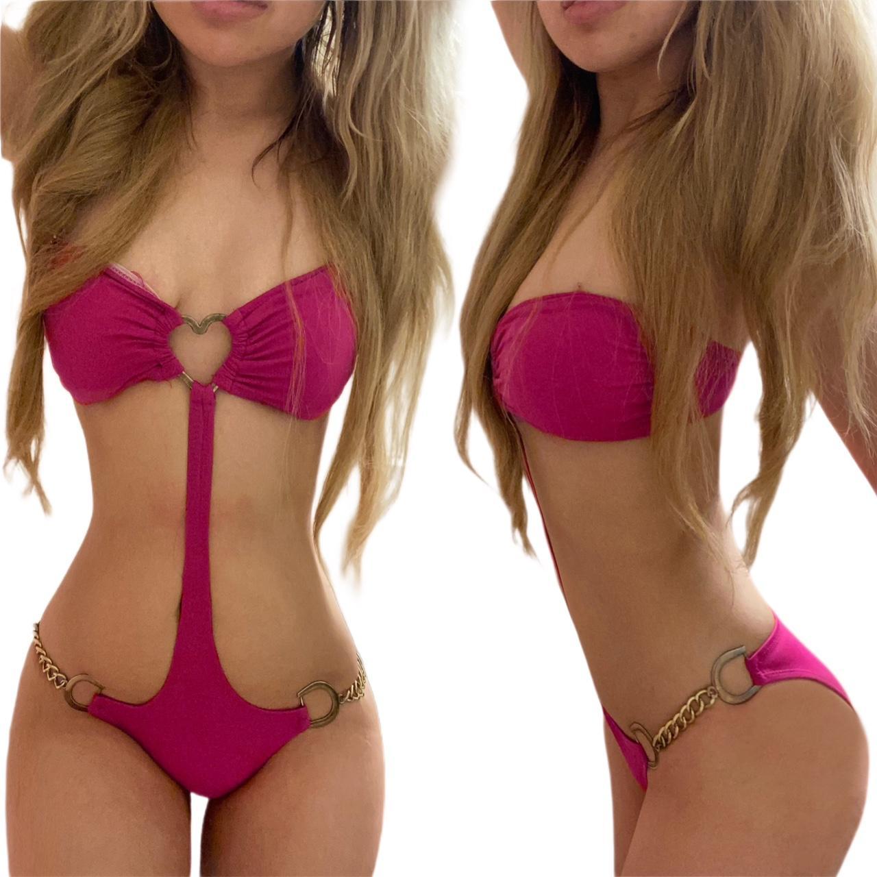 Pink Heart Chain Monokini Early 2000s So Depop