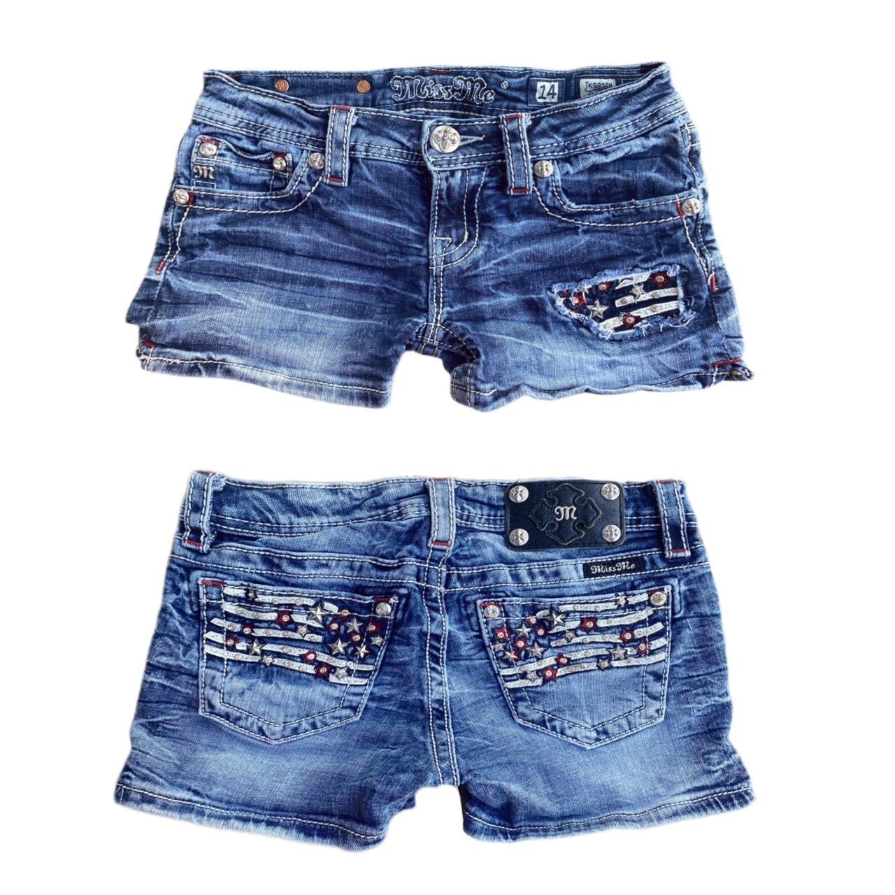 Miss Me Rhinestone Denim Shorts Early... - Depop