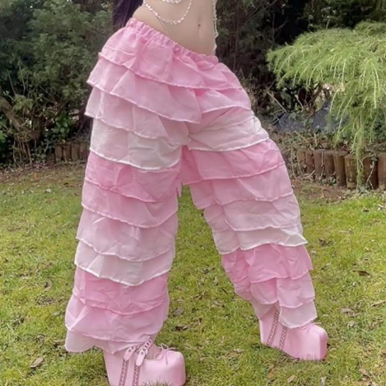 ON HOLD Pink handmade ruffle pants Made for a size... - Depop