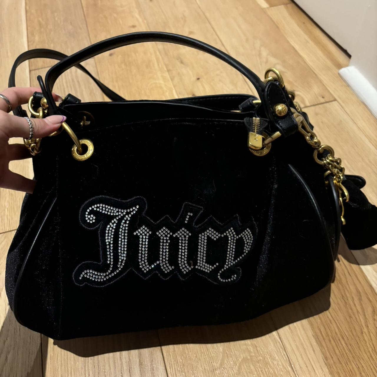 black velour juicy couture bag hardly used in... - Depop