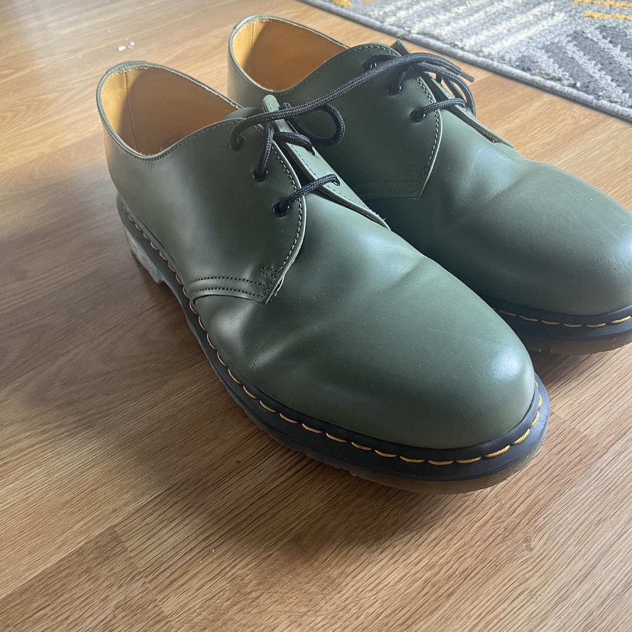 Green leather doc martin shoes only worn a couple... - Depop