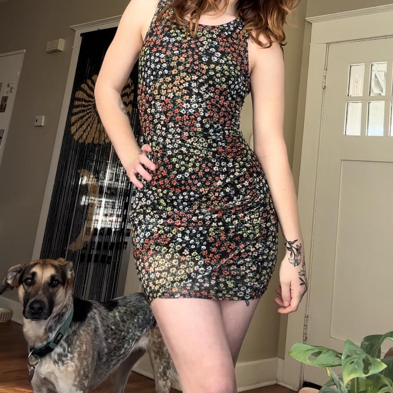 Bodycon floral mesh mini dress (dog not... - Depop