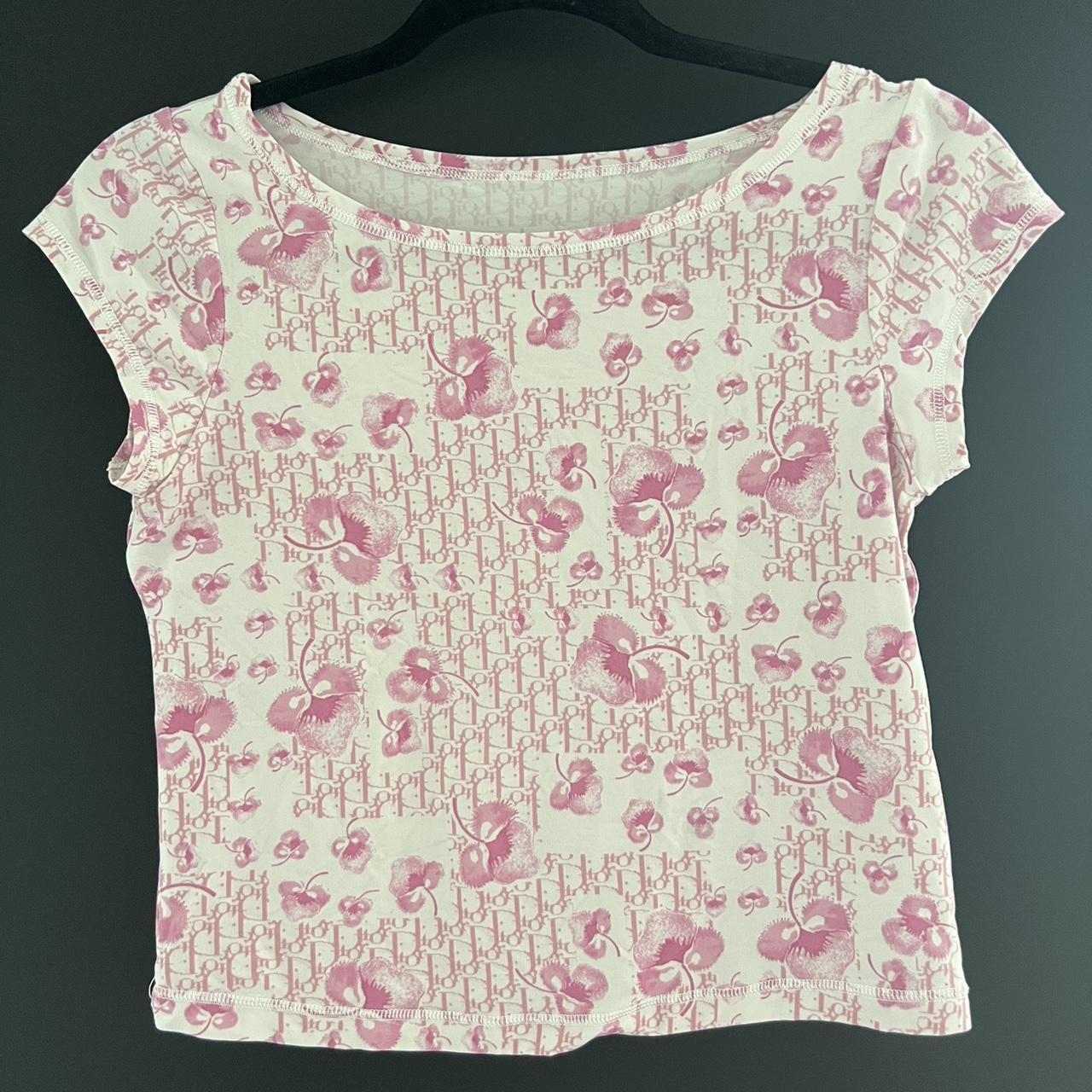Christian Dior Women's Pink and White T-shirt | Depop